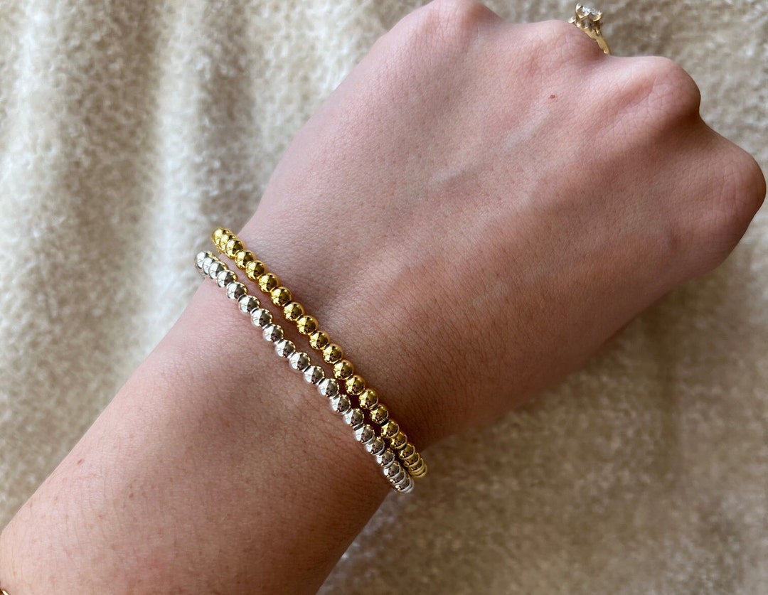 18K Gold Filled Beaded Bracelet, Silver Plated Beaded Bracelet, Gold Ball Beaded Bracelet ...