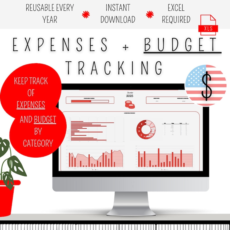 Excel Spreadsheet for Monthly Tracking of Expenses by Category With ...