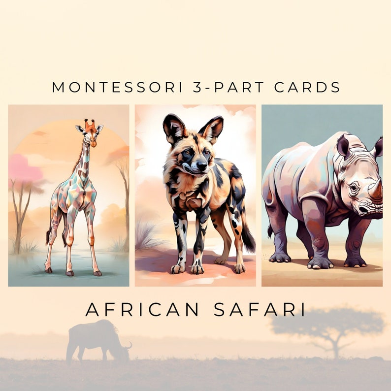 AFRICAN SAFARI ANIMALS Montessori 3-part Cards Flashcards - Etsy