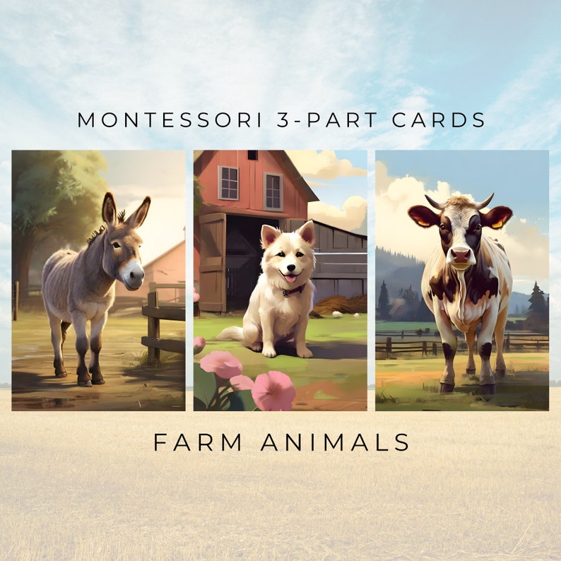 FARM ANIMALS 20 Montessori 3-part Cards Flashcards - Etsy