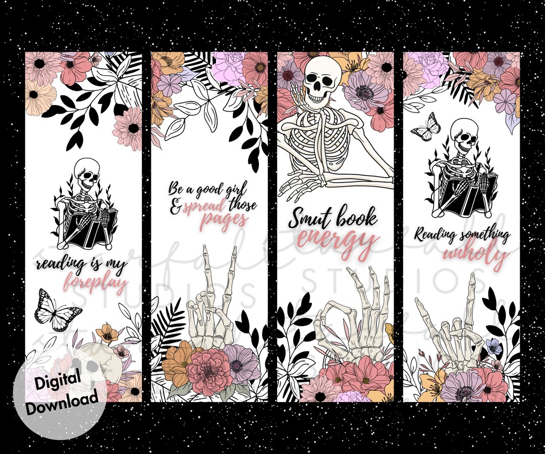4pk Skeleton Spicy Smutty Dark Romance Girlie Digital Download Bookmark ...
