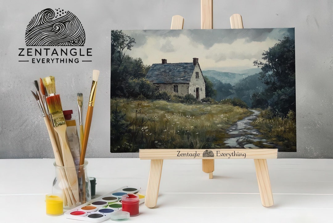 Cottagecore Meadow Landscape Art Print Cozy Overgrown Cottage Rustic ...