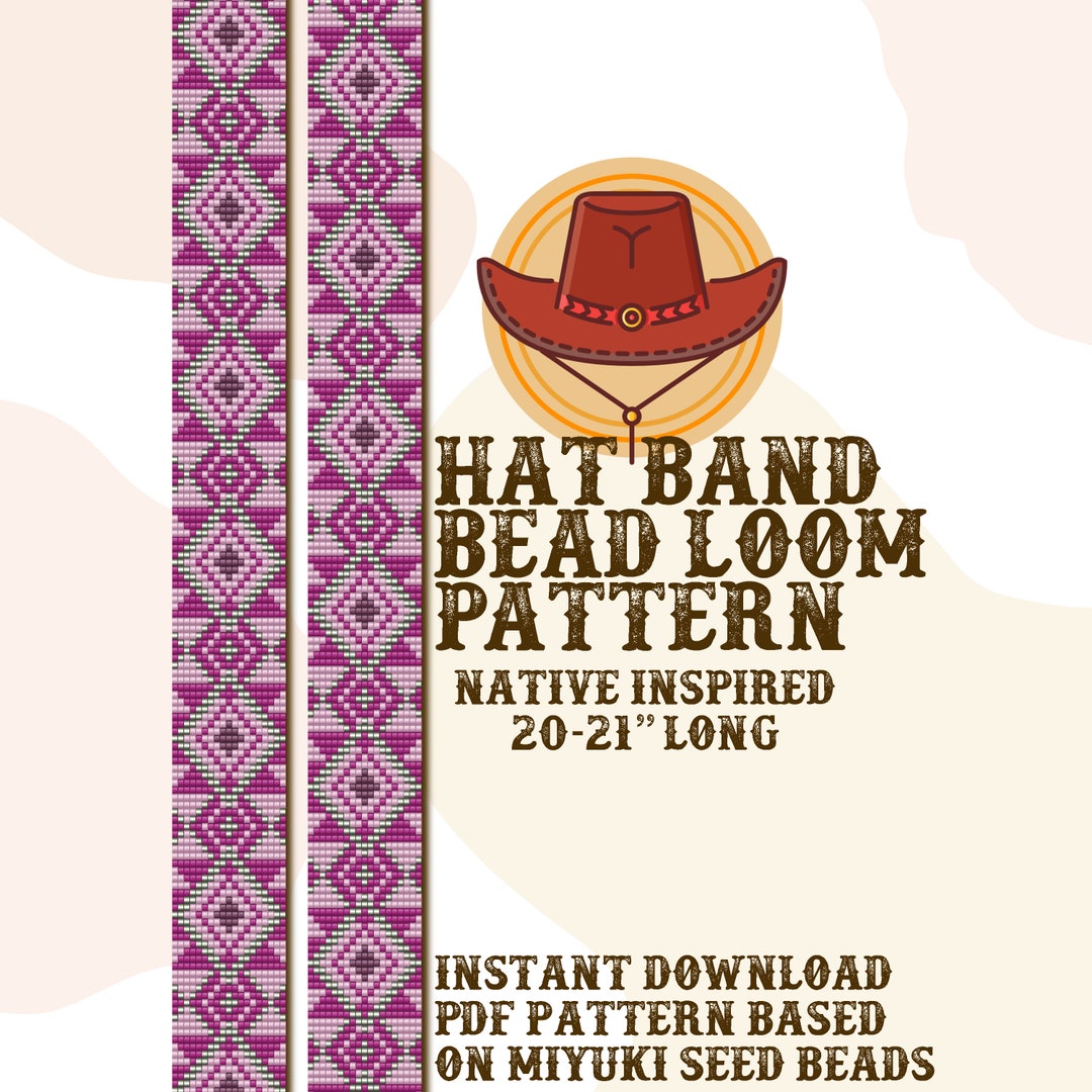 Silver Pink Hat Band Pattern - Hat Band Native Bead Loom Pattern - PDF ...