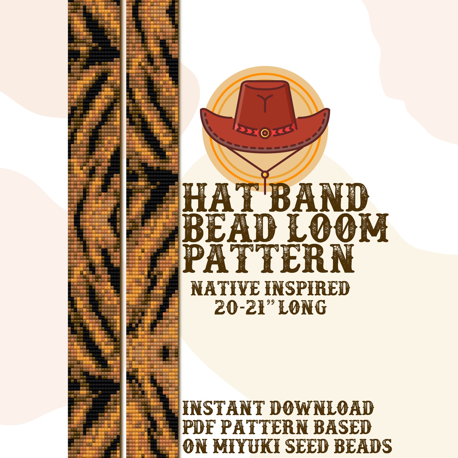 Tiger Spine Print Hat Band Pattern Hat Band Native Bead Loom Pattern ...