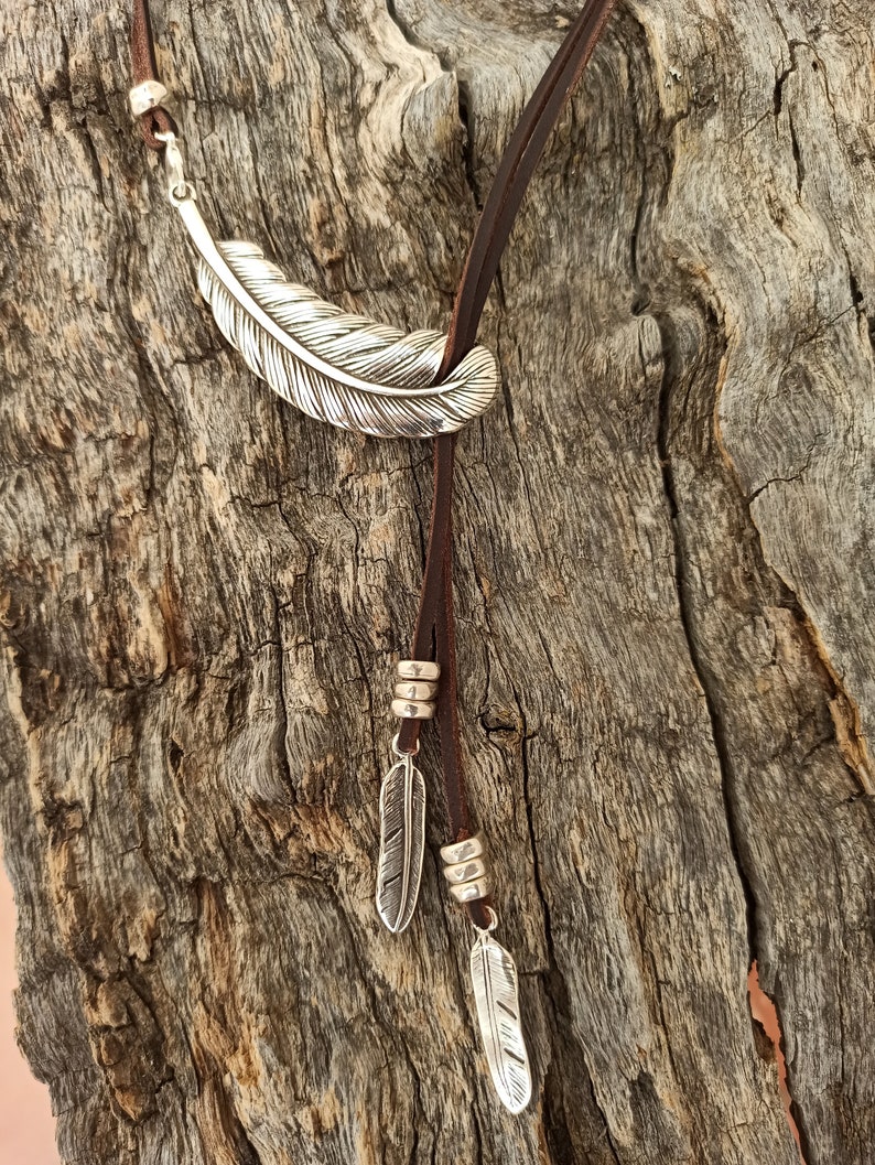Feather Necklace for Women, Lariat Women Necklace, Silver Feather ...