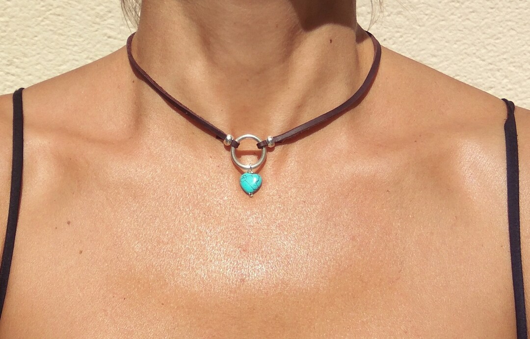 Everyday Leather Heart Choker Necklace for Women, Boho Turquoise ...