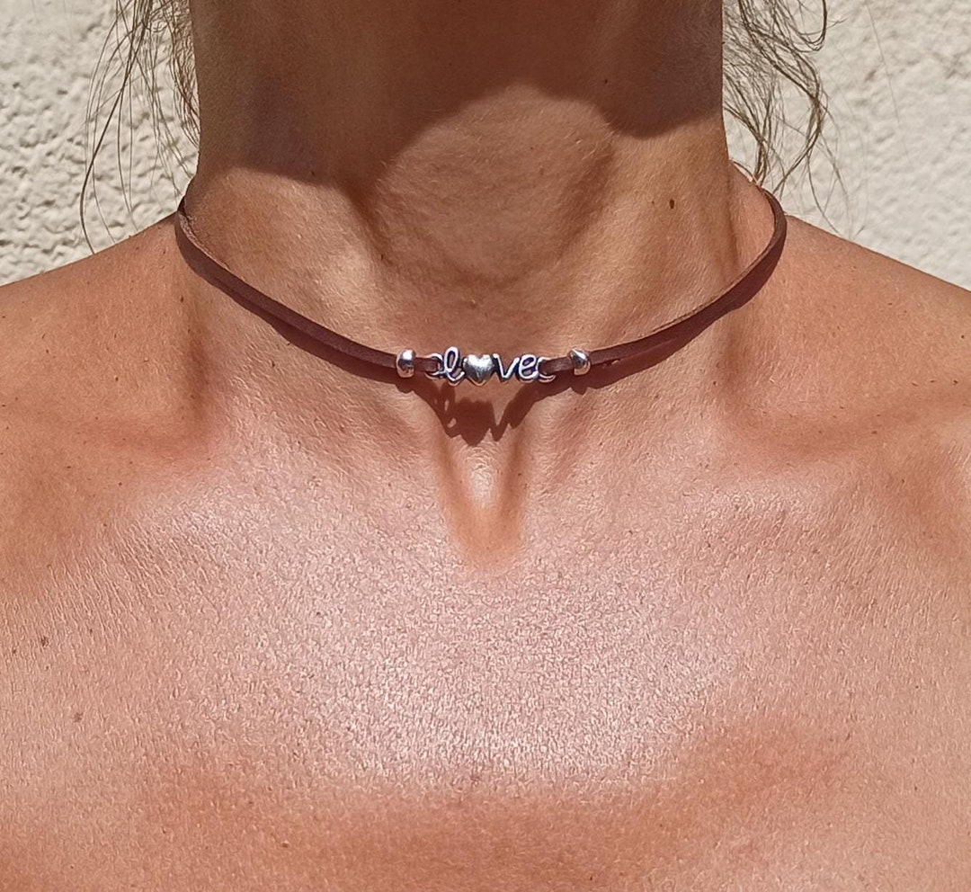 Silver Love Choker Necklace, Love Necklace, Gift for Women, Birthday ...
