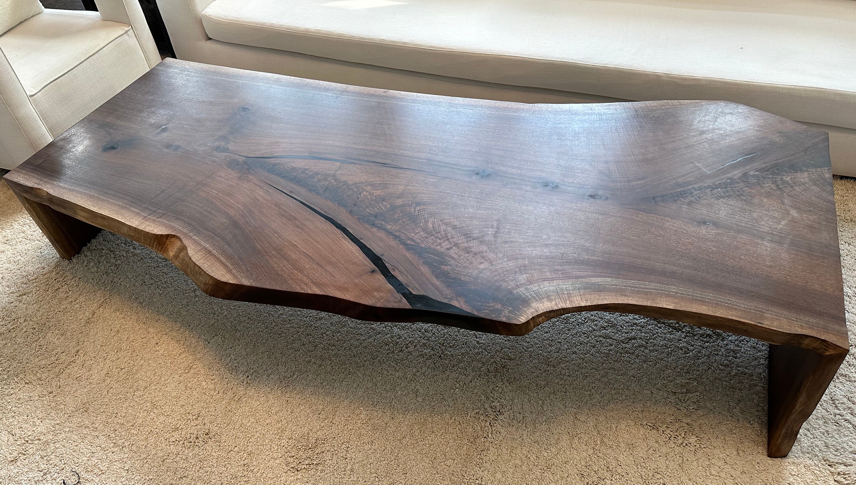 Live Edge Walnut Coffee Table With Burl and Dual Waterfall Legs - Etsy