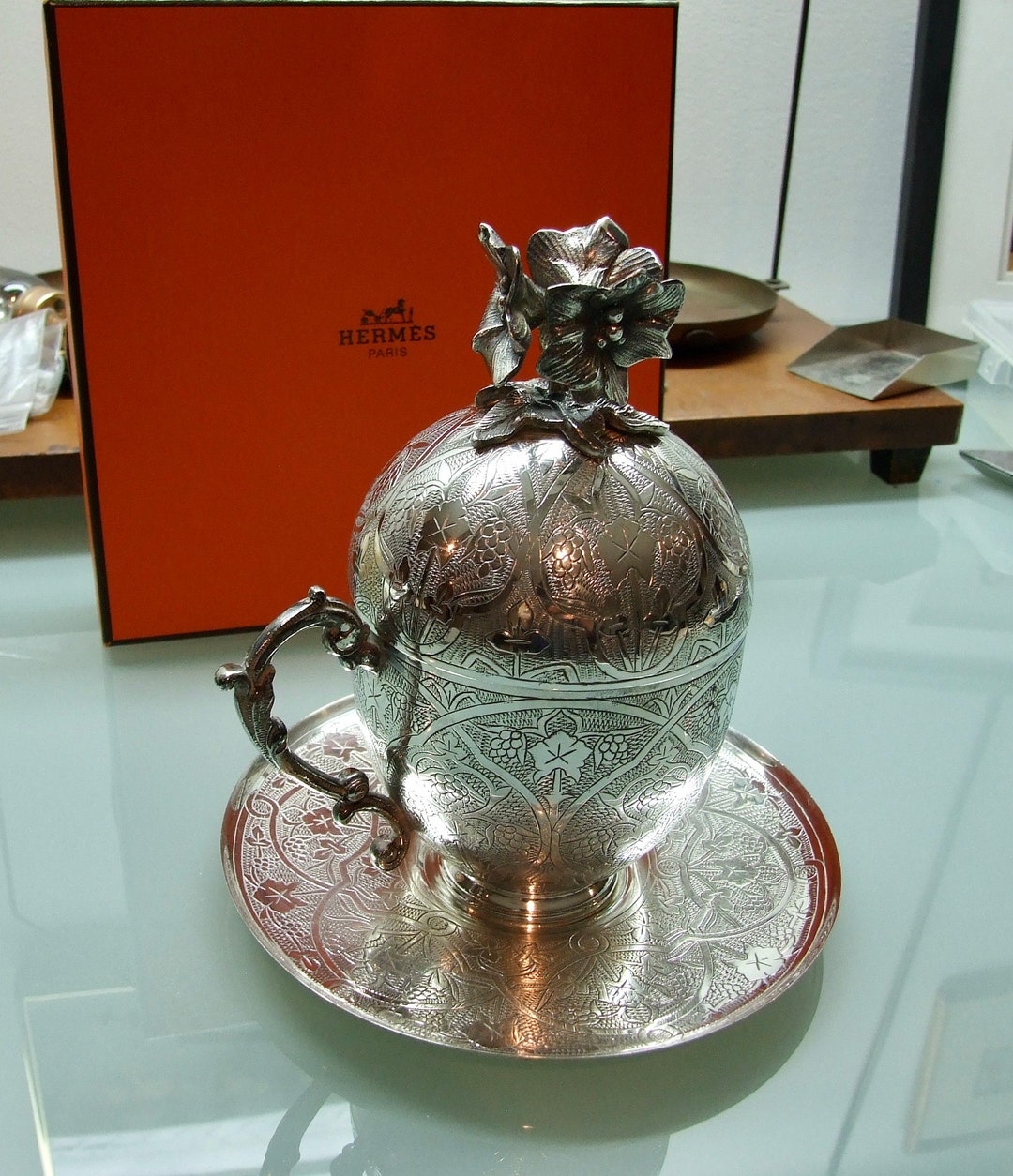 Large Vintage Middle Eastern Silver Plate Tea Cups With Lids and ...