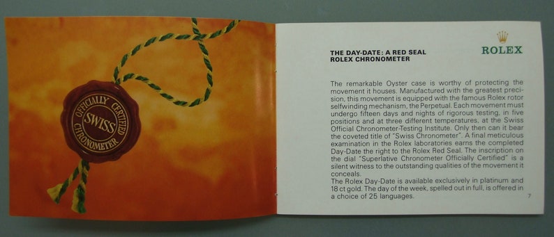 Vintage Rolex DAY-DATE Brochure Circa 1984 Printed in Switzerland ...