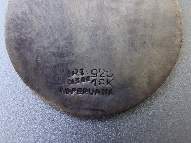 Vintage 18kt Gold and Silver Inca Pendant Peru Ind Peruana 18K and 925 ...