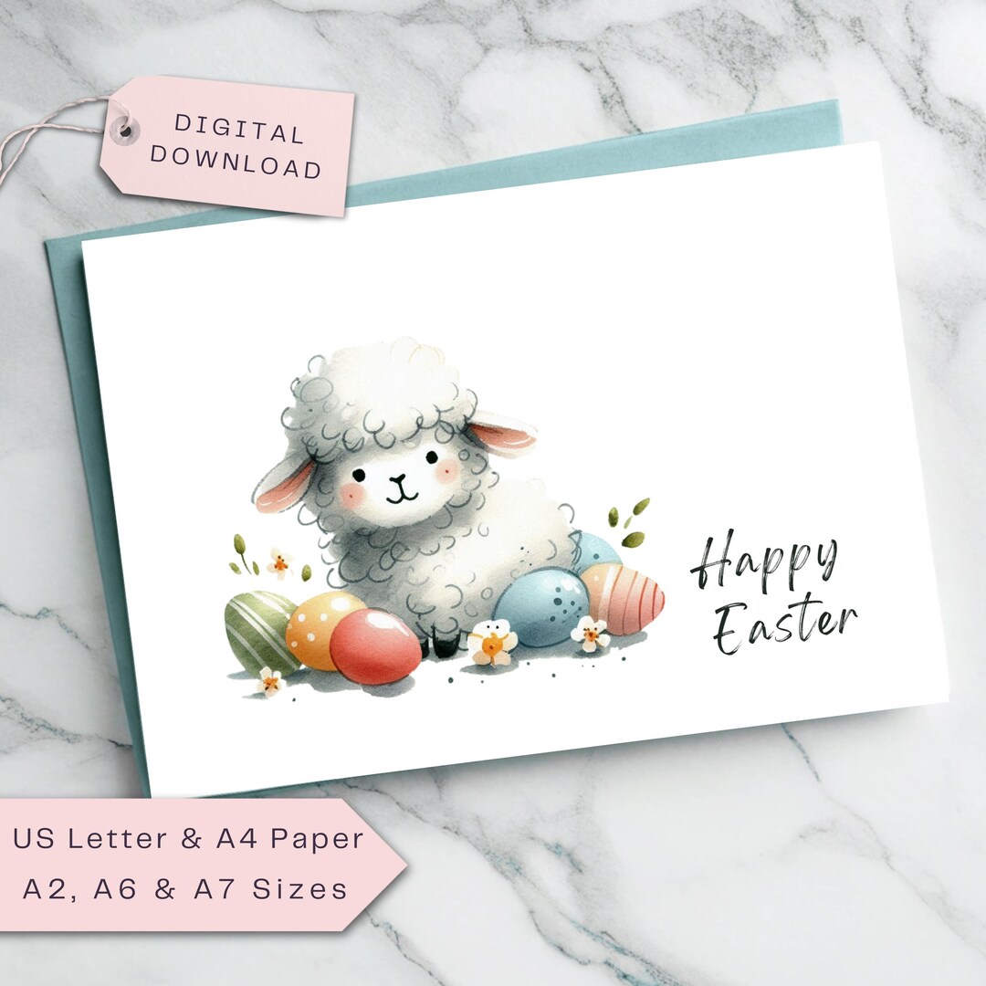 Cute Easter Lamb Card, Happy Easter Notecard for Kids & Grandkids ...