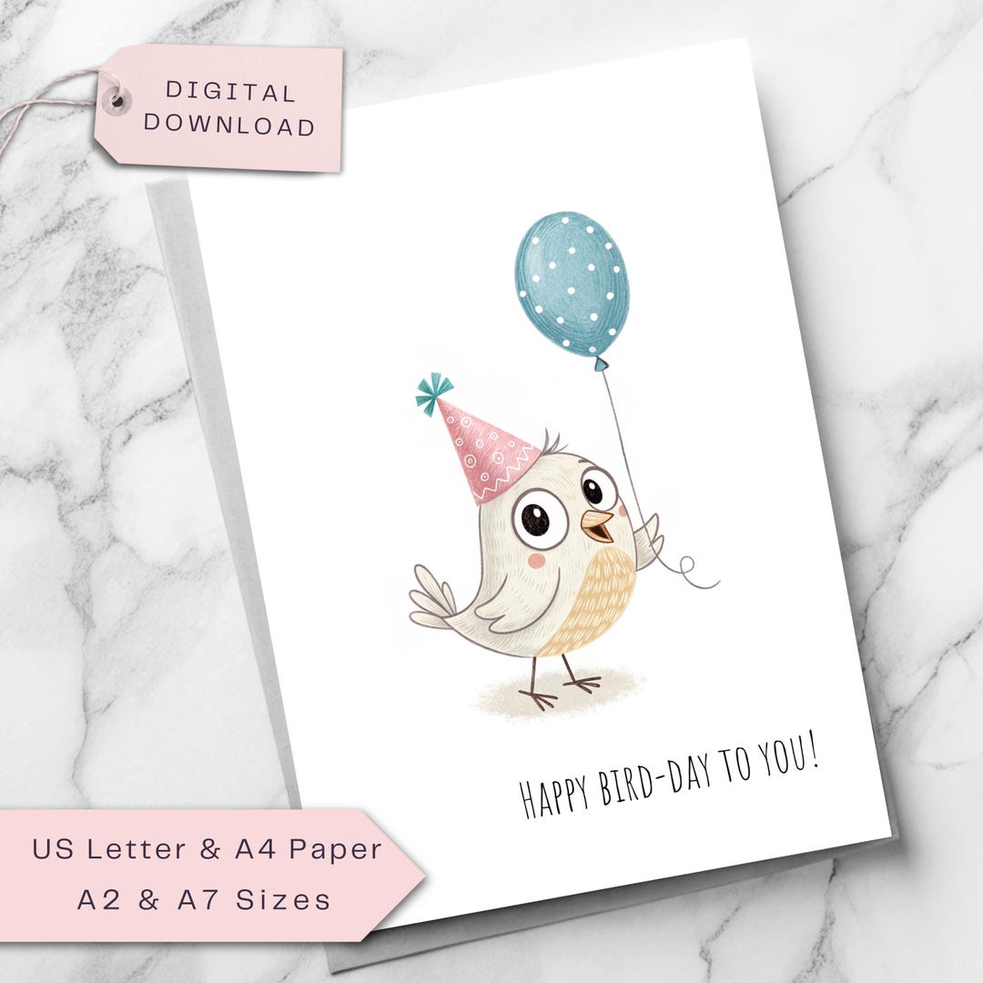Cute Bird Birthday Card, Funny Animal Greeting Card, Punny Birthday ...