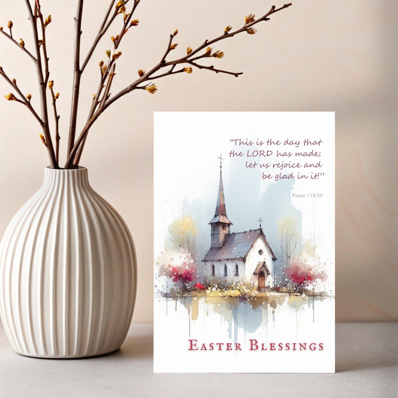 Christian Easter Greeting Card, Religious Card, Watercolor Church ...