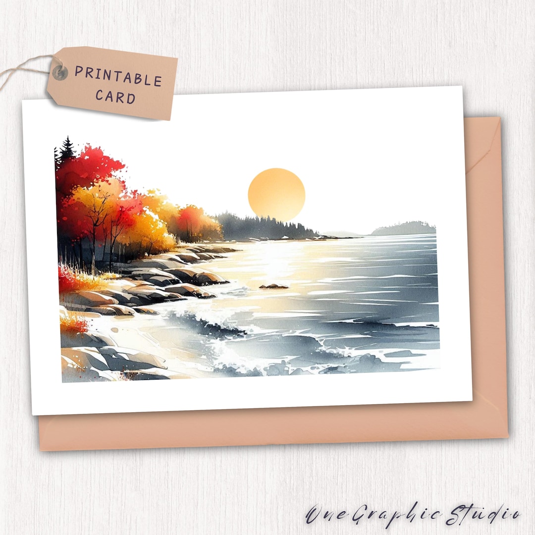 Lakeside Landscape Card Autumn Lakeside Card for Birthday, Thank You ...