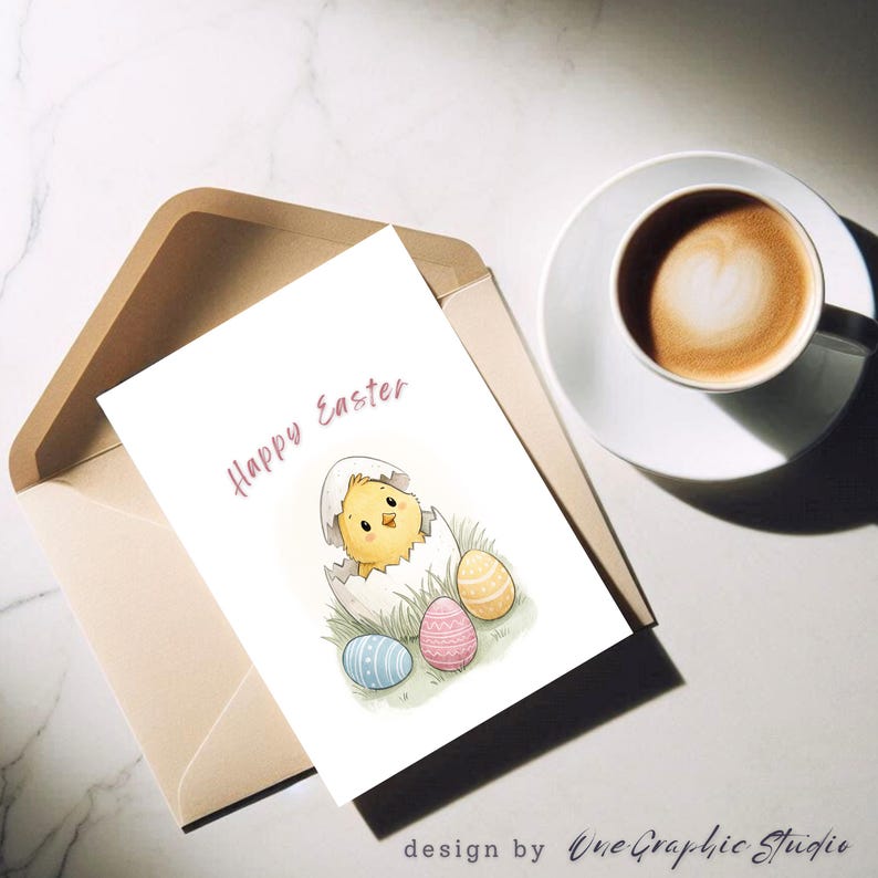 Cute Baby Chick Easter Card - Happy Easter Card - Spring Eggs Greeting Card - Pastel Easter Card ...