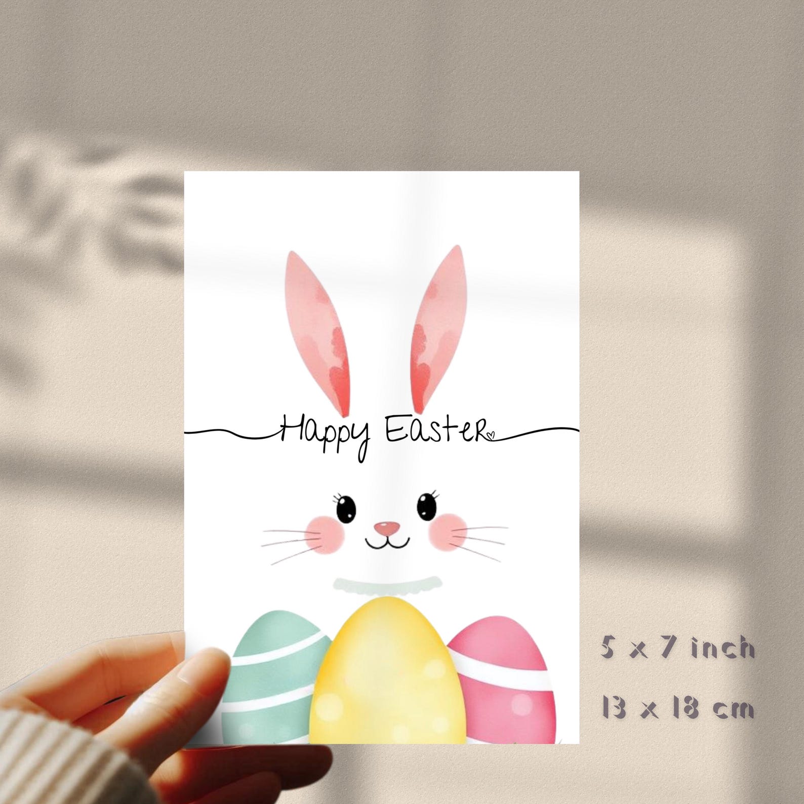 Easter Bunny Card - Cute Happy Easter Card With Pastel Eggs - Easter ...