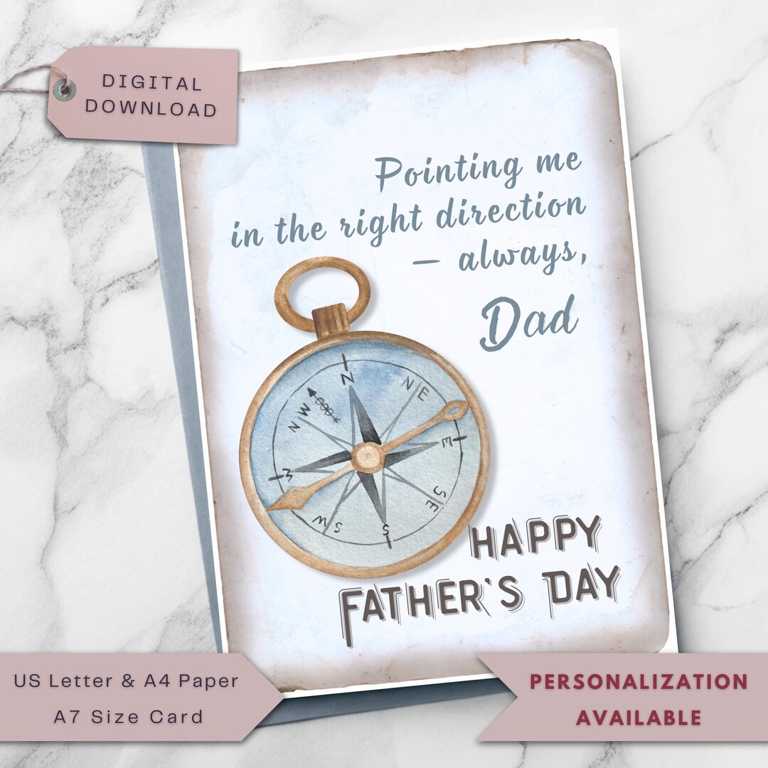 Father's Day Card, Minimalist Watercolor Compass Greeting Card From Son ...