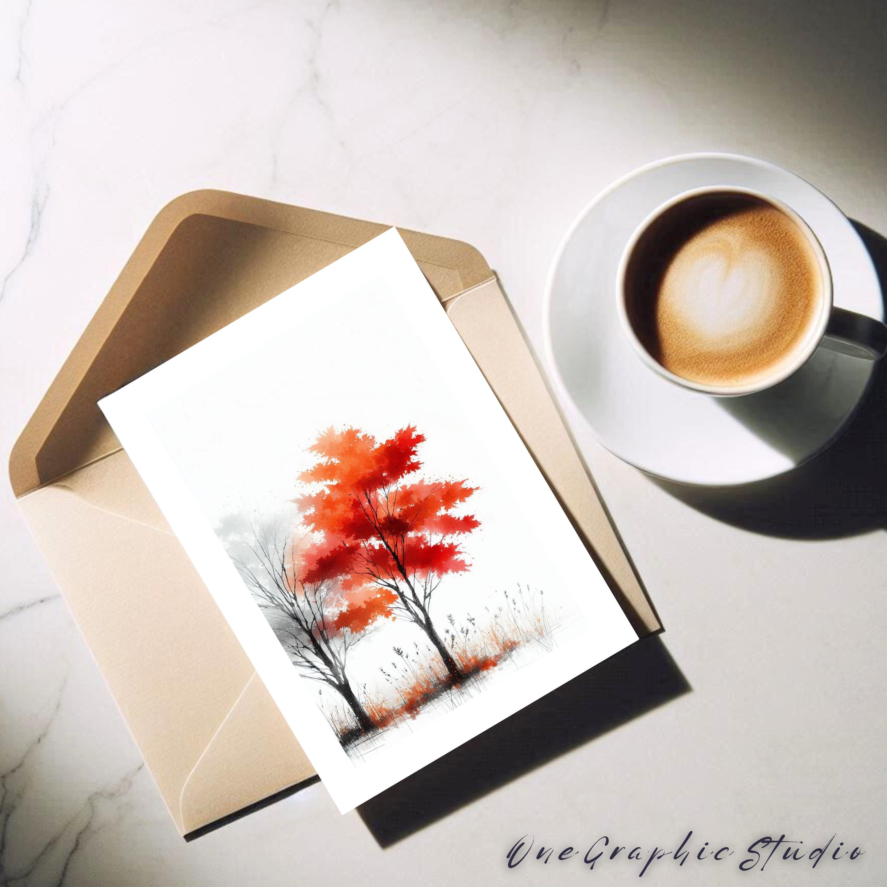 Fall Maple Tree Card Autumn Tree Greeting Card for Birthday, Thank You ...