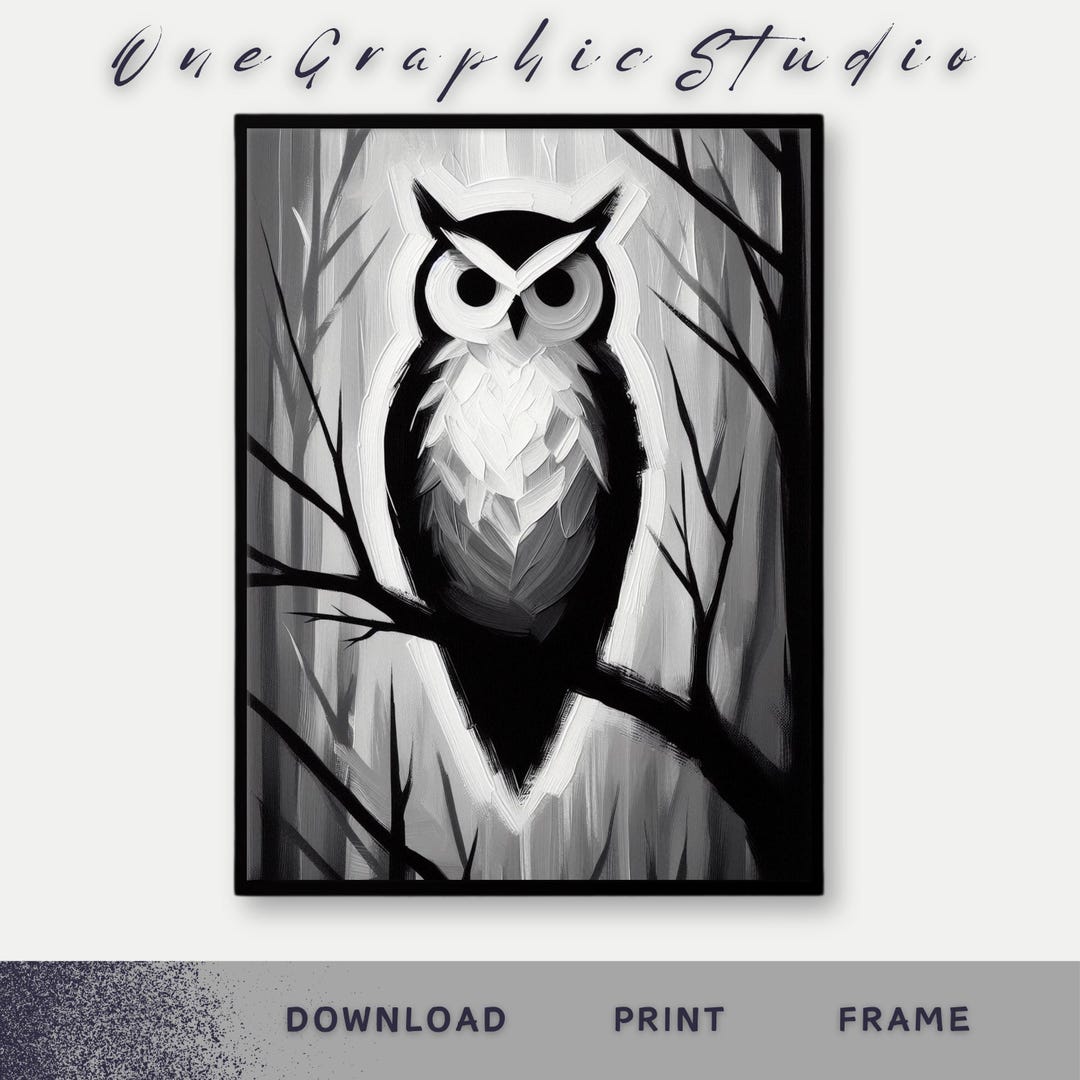 Halloween Owl Print Black and White Owl Wall Art Halloween Home Decor ...