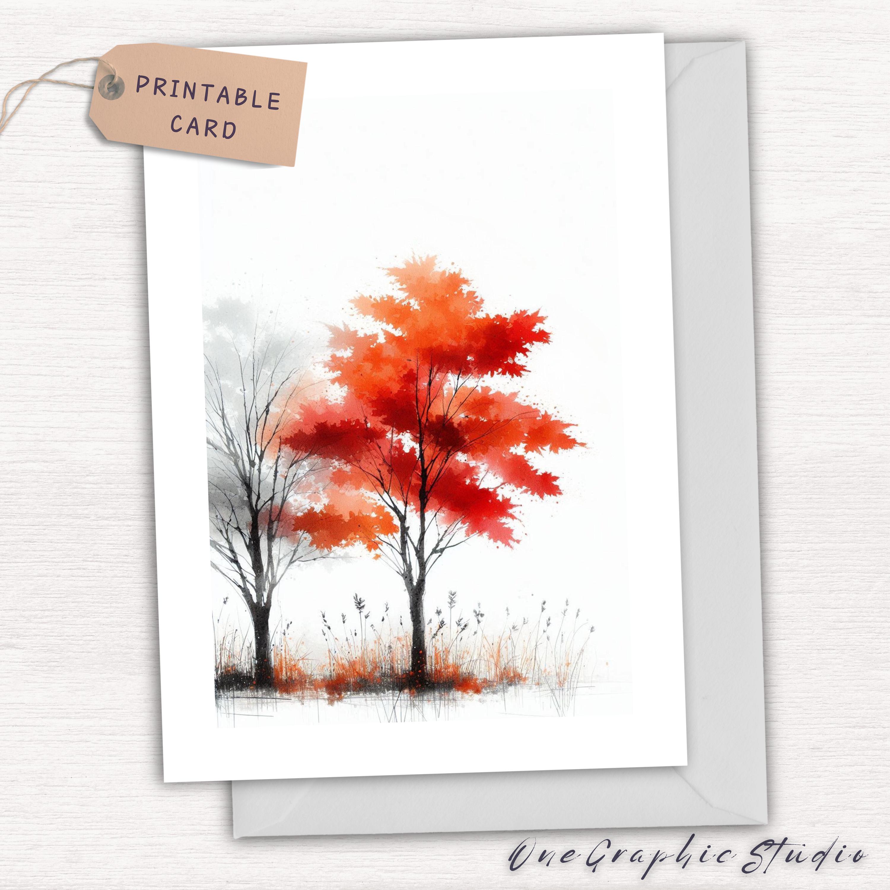 Fall Maple Tree Card Autumn Tree Greeting Card for Birthday, Thank You ...