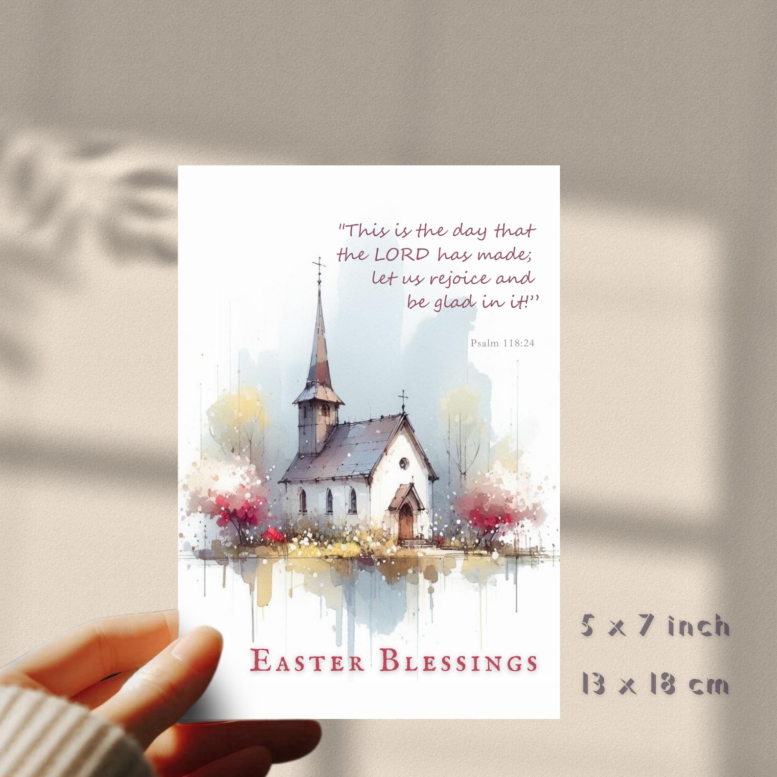 Christian Easter Greeting Card, Religious Card, Watercolor Church ...