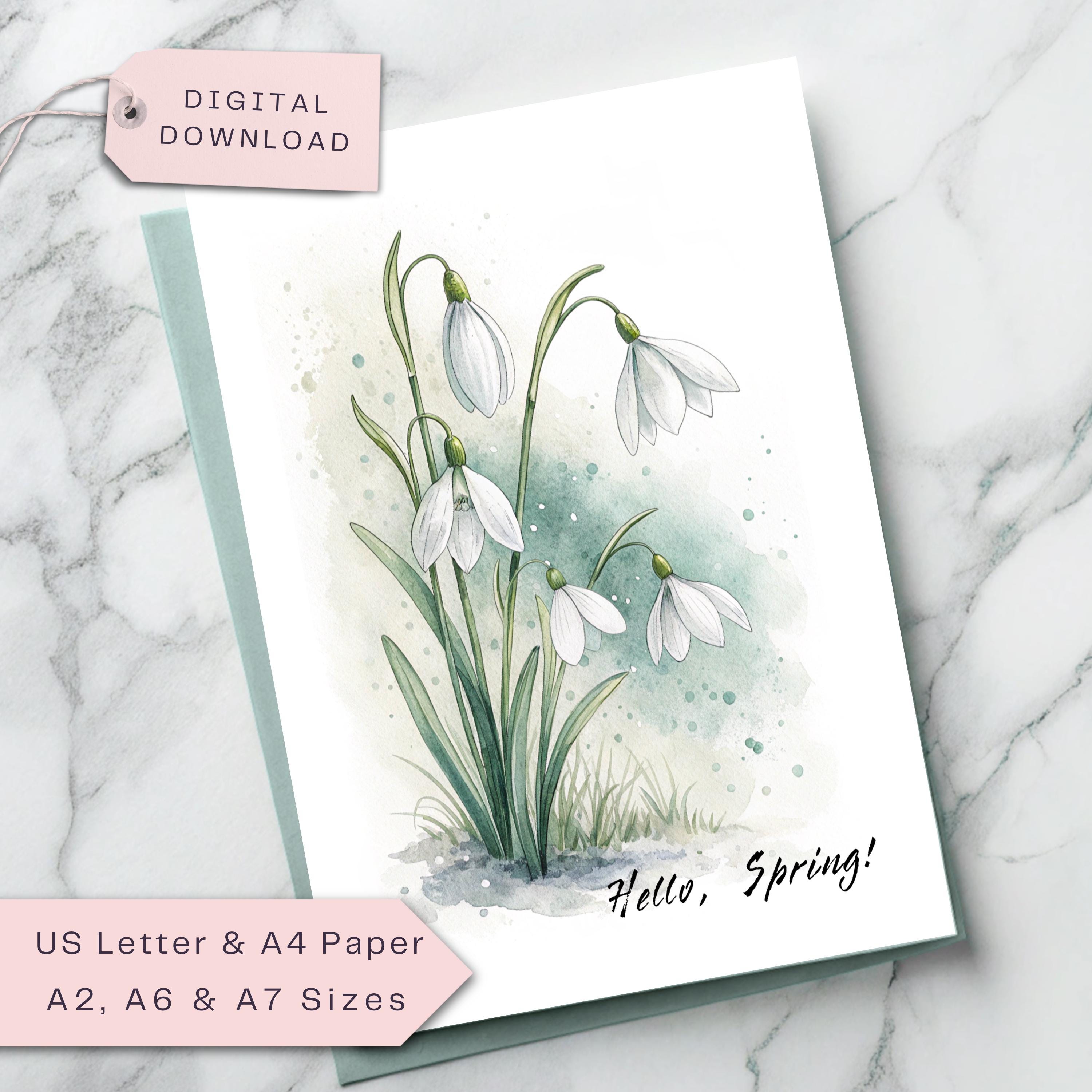 Snowdrop Flowers Card, Personalized Spring Flowers Notecard - Easter ...