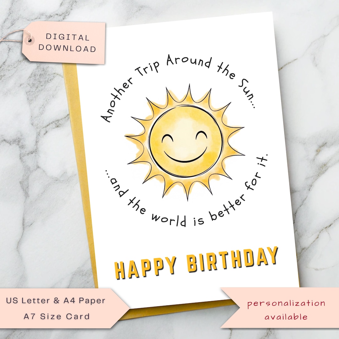 Printable Birthday Card, Another Trip Around the Sun, Happy Birthday ...
