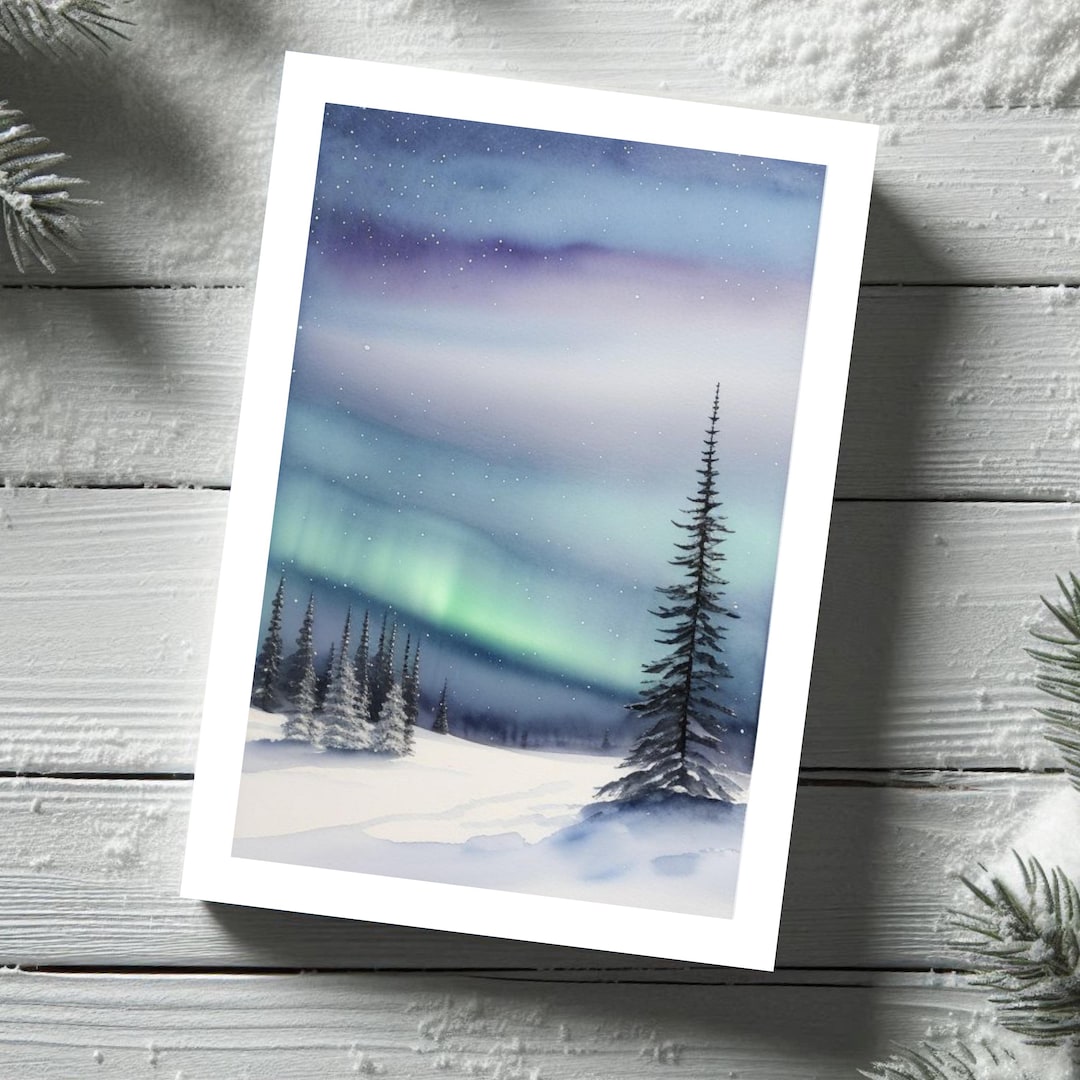 Winter Holidays Card Northern Lights Notecard Aurora Borealis ...