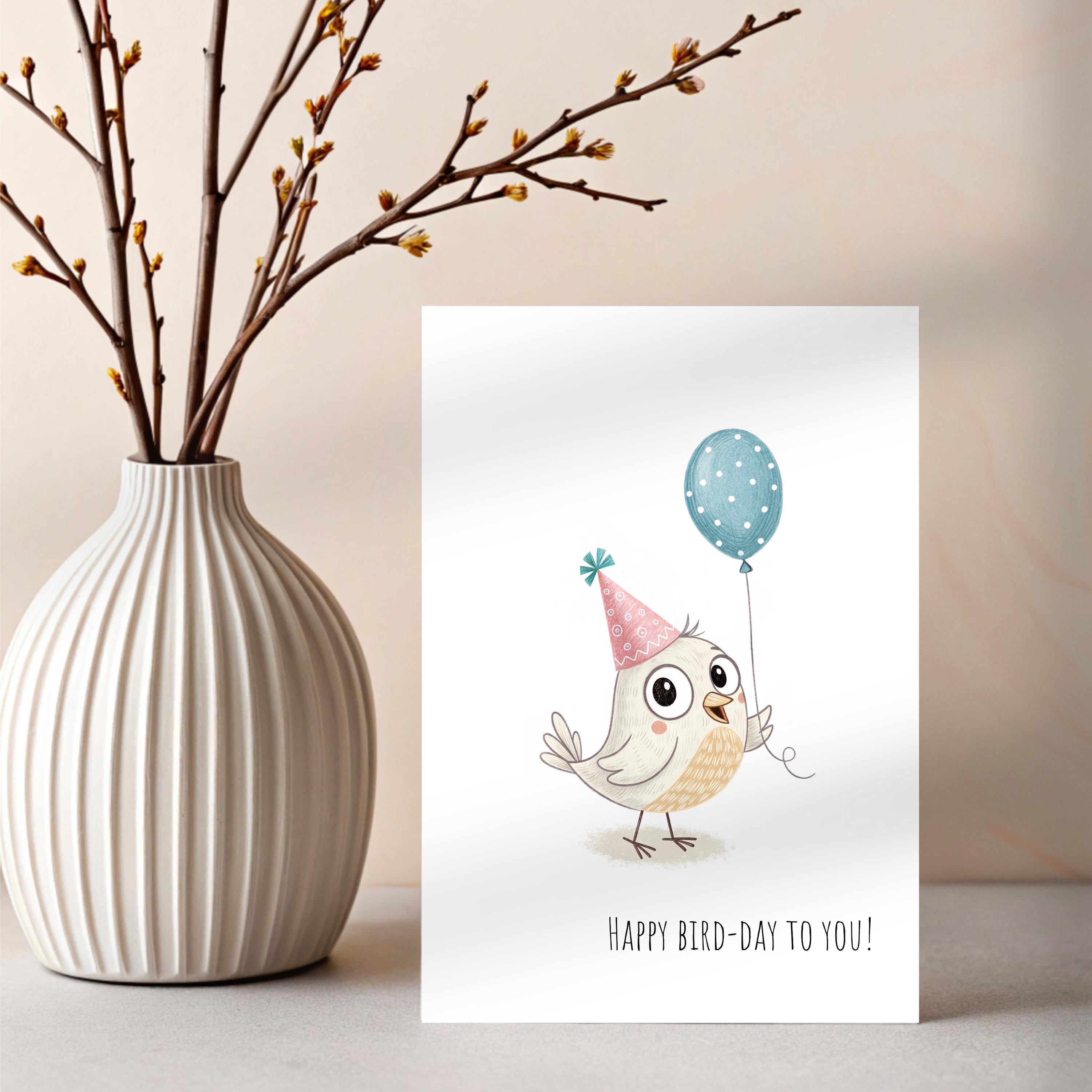 Cute Bird Birthday Card, Funny Animal Greeting Card, Punny Birthday ...