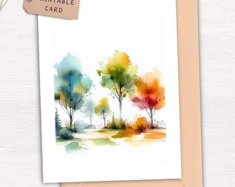 Fall Maple Tree Card Autumn Tree Greeting Card for Birthday, Thank You ...