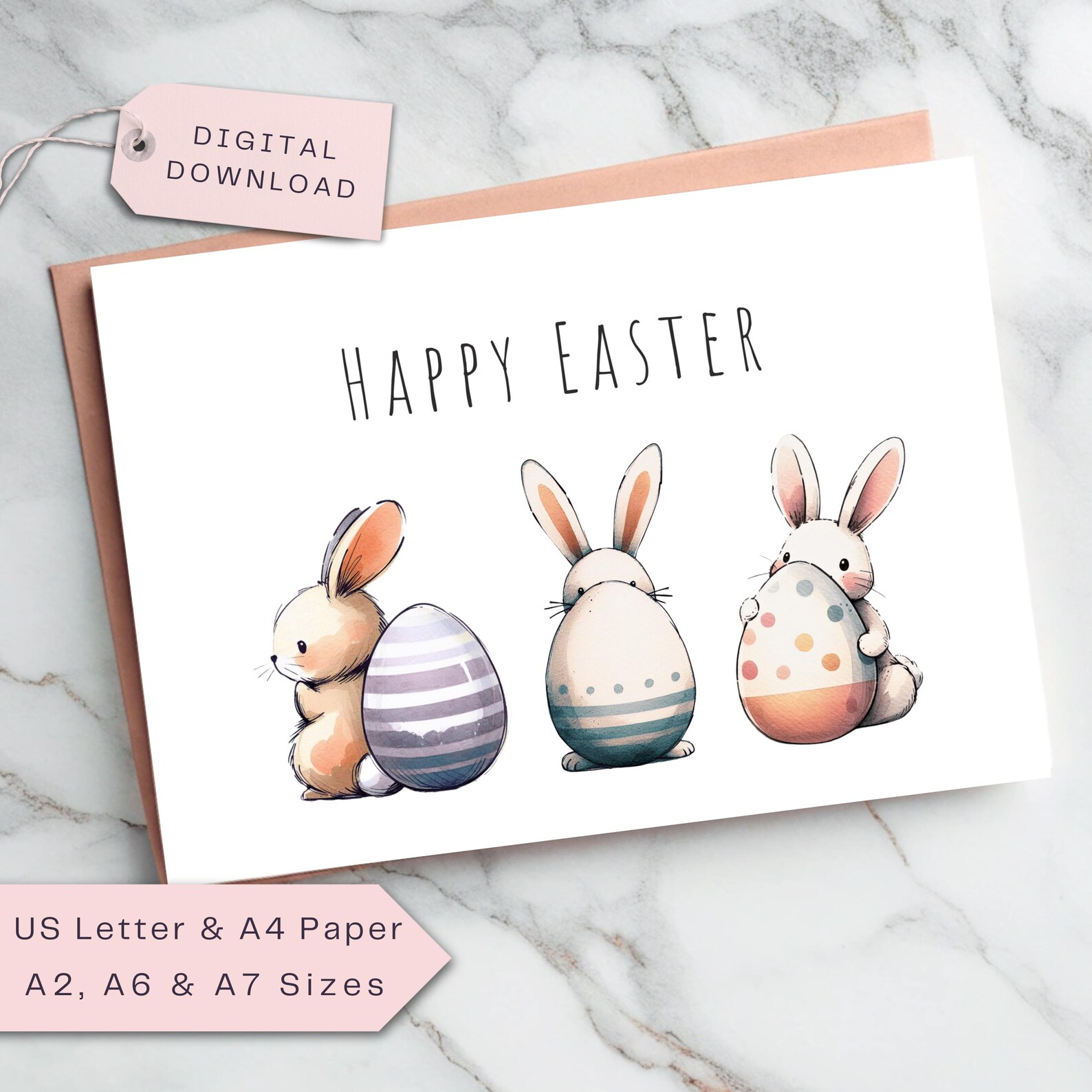 Easter Bunny Card, Watercolor Easter Greeting Notecard, Funny & Cute ...