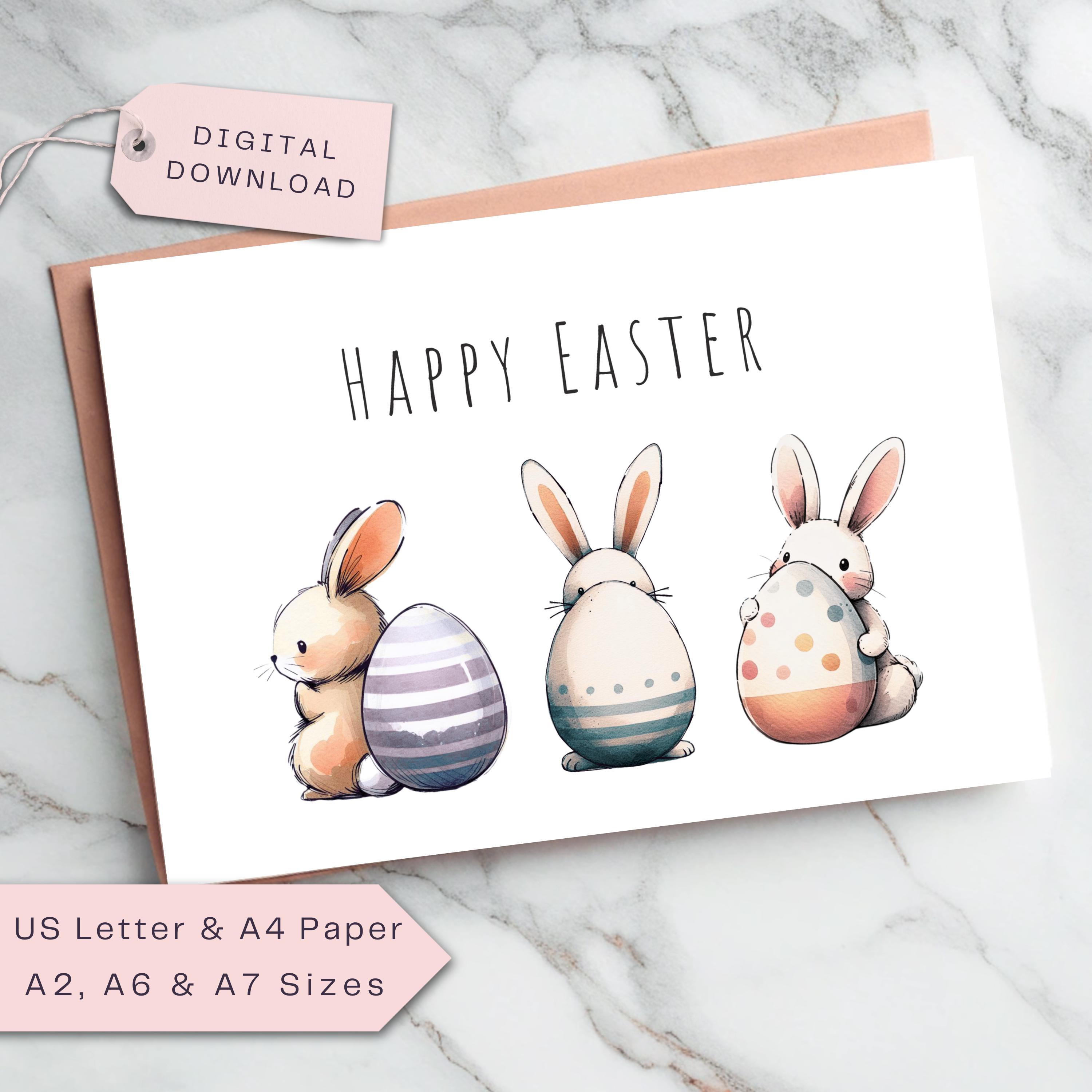 Easter Bunny Card, Watercolor Easter Greeting Notecard, Funny & Cute ...