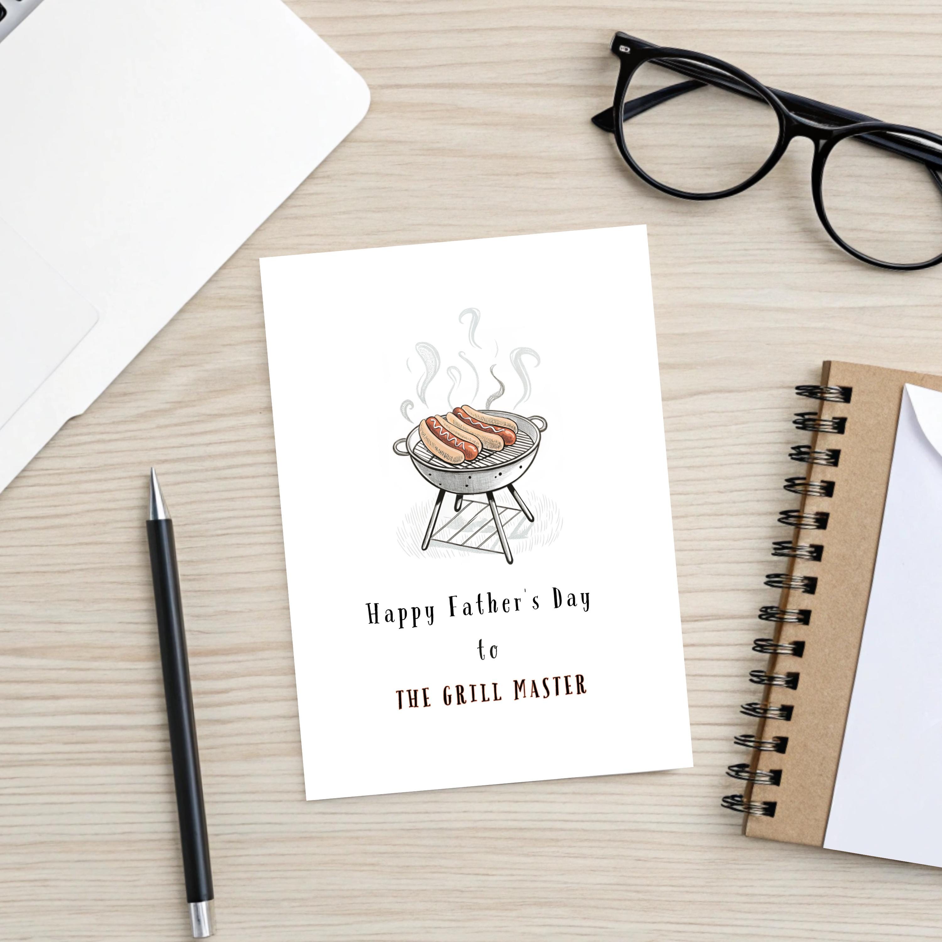 Funny Father’s Day Card, Grill Master Dad Card, Hot Dog BBQ Pun ...