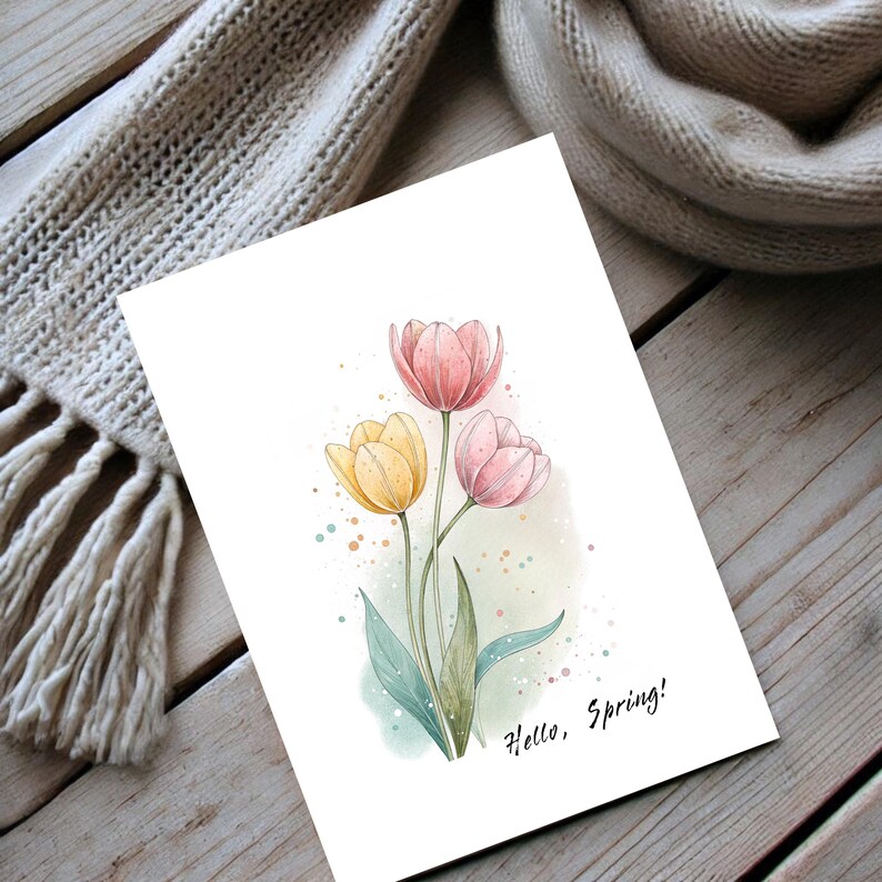 Tulip Flowers Card - Personalized Spring Flowers Notecard - Easter ...