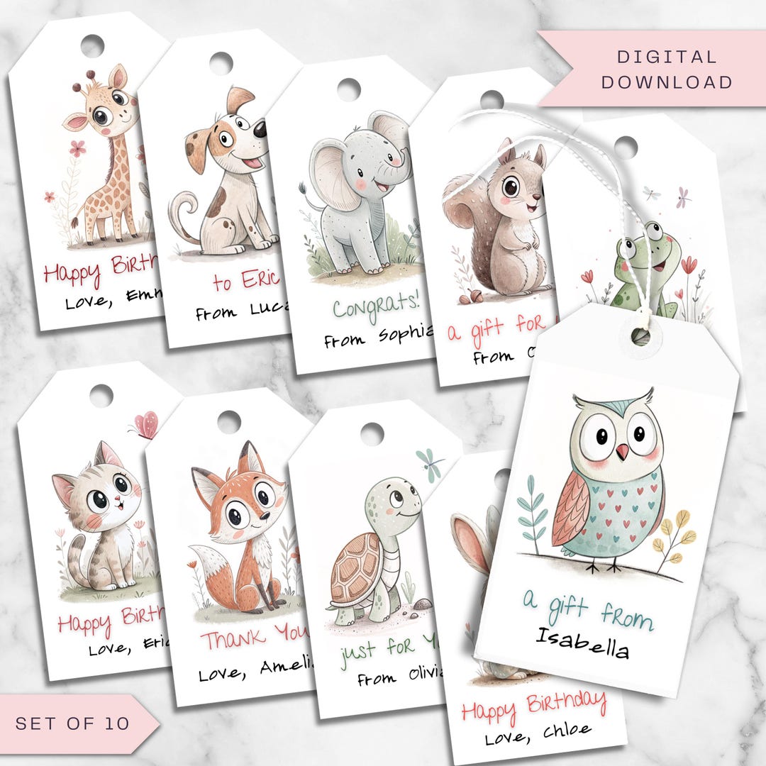 Cute Animal Gift Tags Set, 10 Pack, Woodland Birthday Favor Tags ...