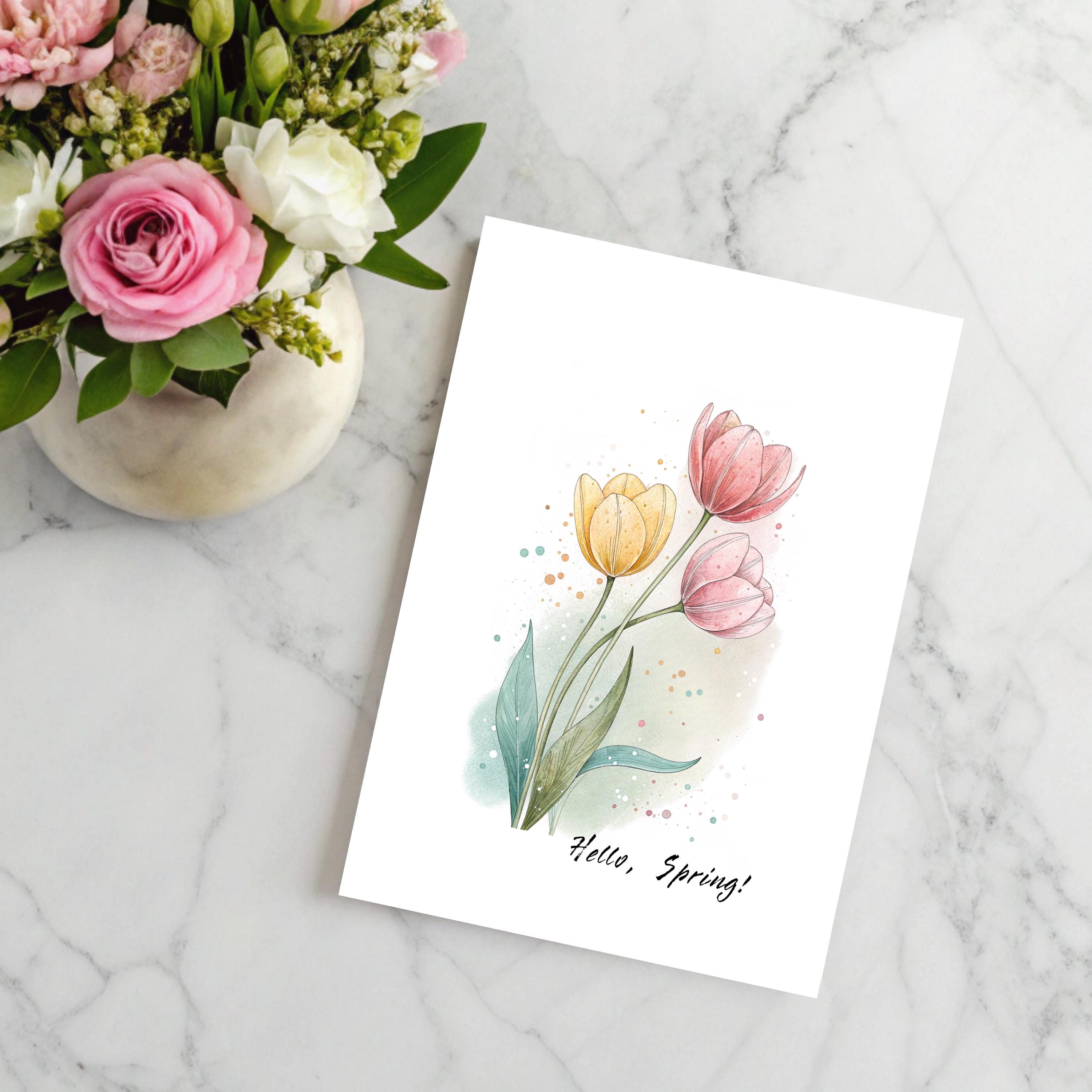 Tulip Flowers Card - Personalized Spring Flowers Notecard - Easter ...