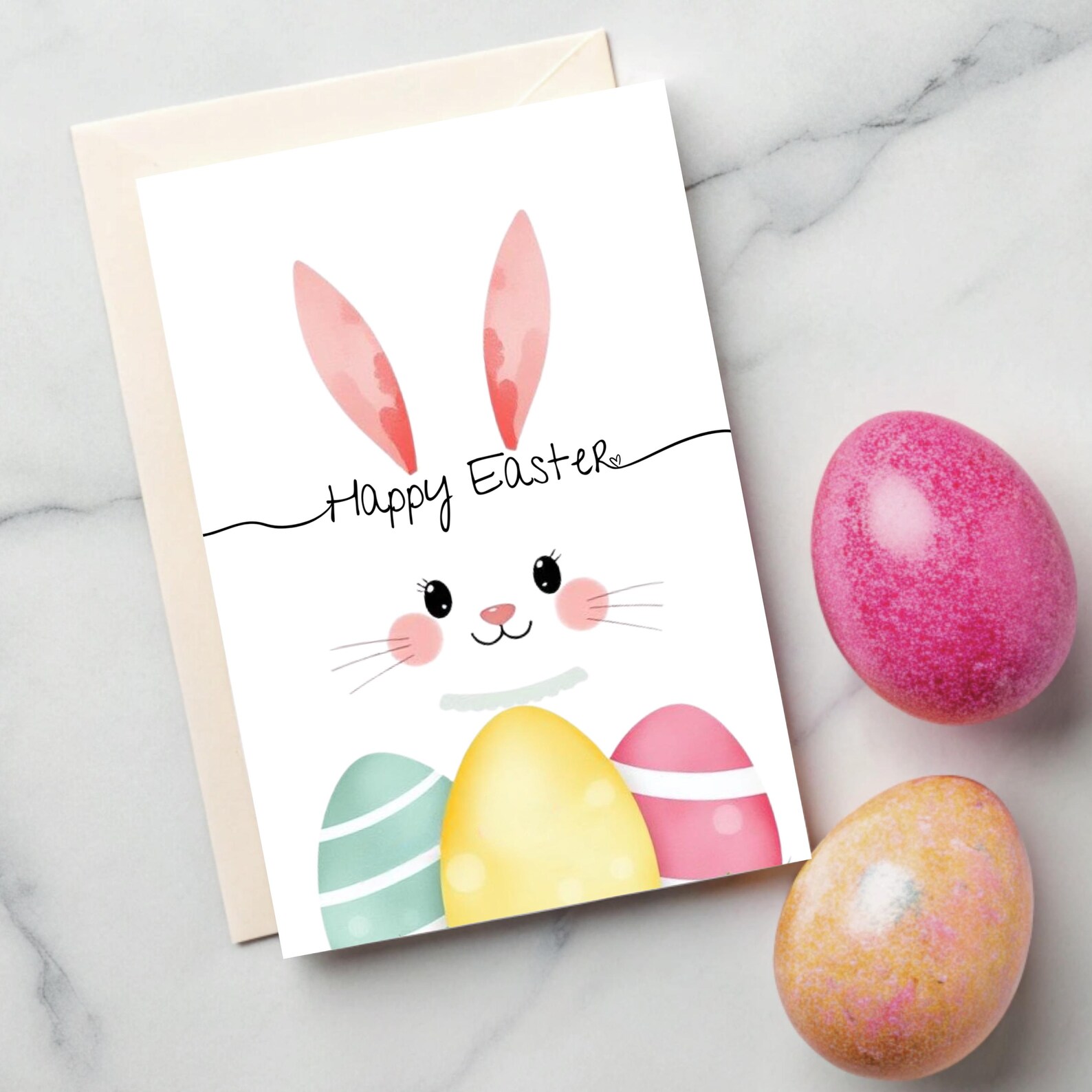 Easter Bunny Card - Cute Happy Easter Card With Pastel Eggs - Easter ...