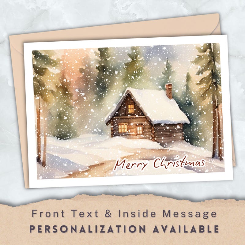 Winter Holiday Cards Cabin - Etsy