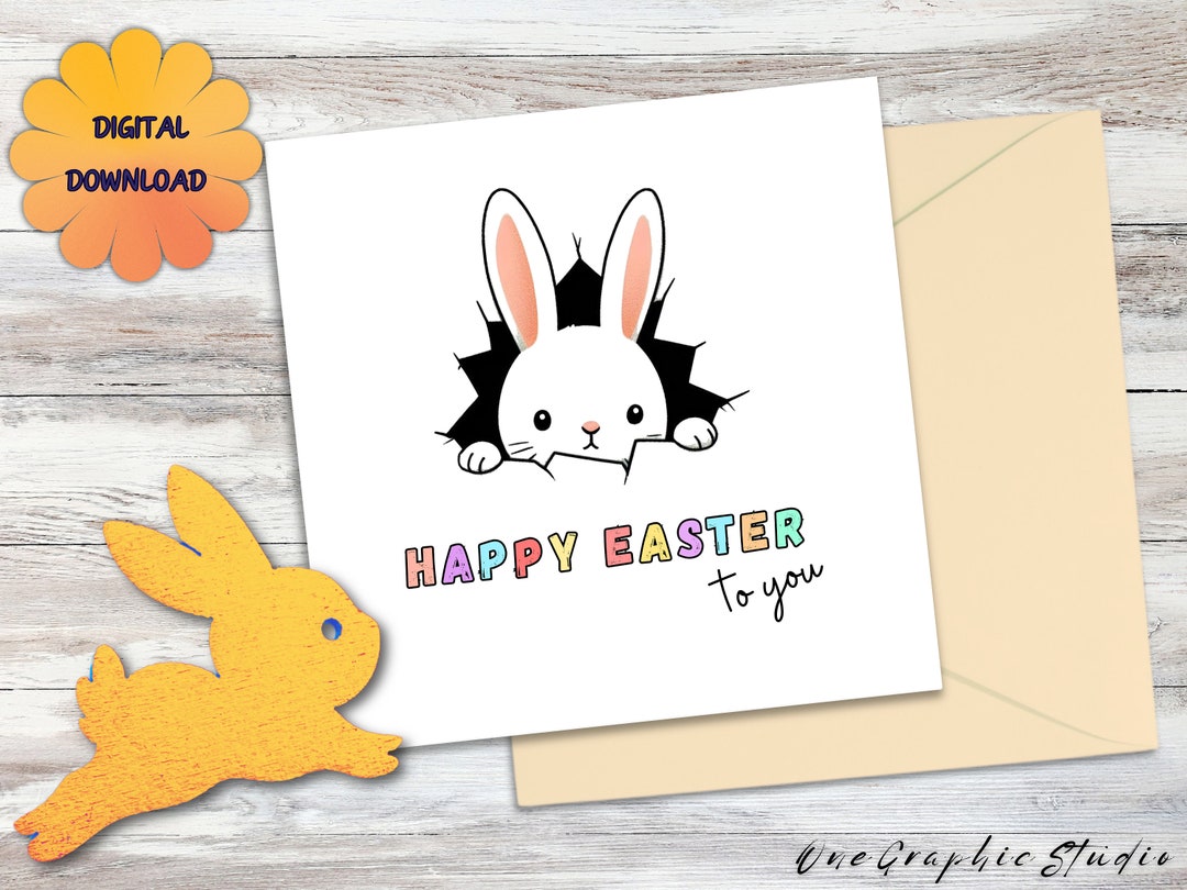 Easter Bunny Greeting Card, Easter Rabbit Card, Cute Funny Bunny, DIY ...