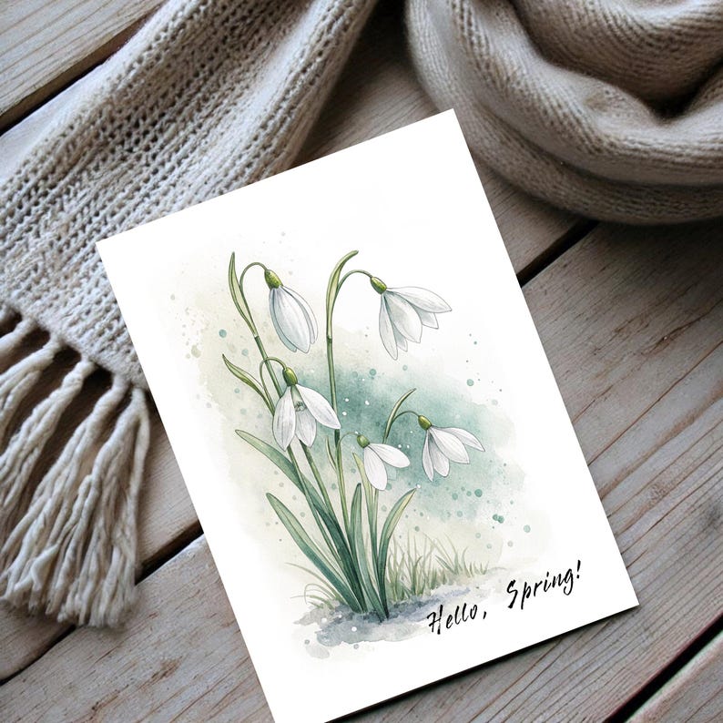 Snowdrop Flowers Card, Personalized Spring Flowers Notecard - Easter ...
