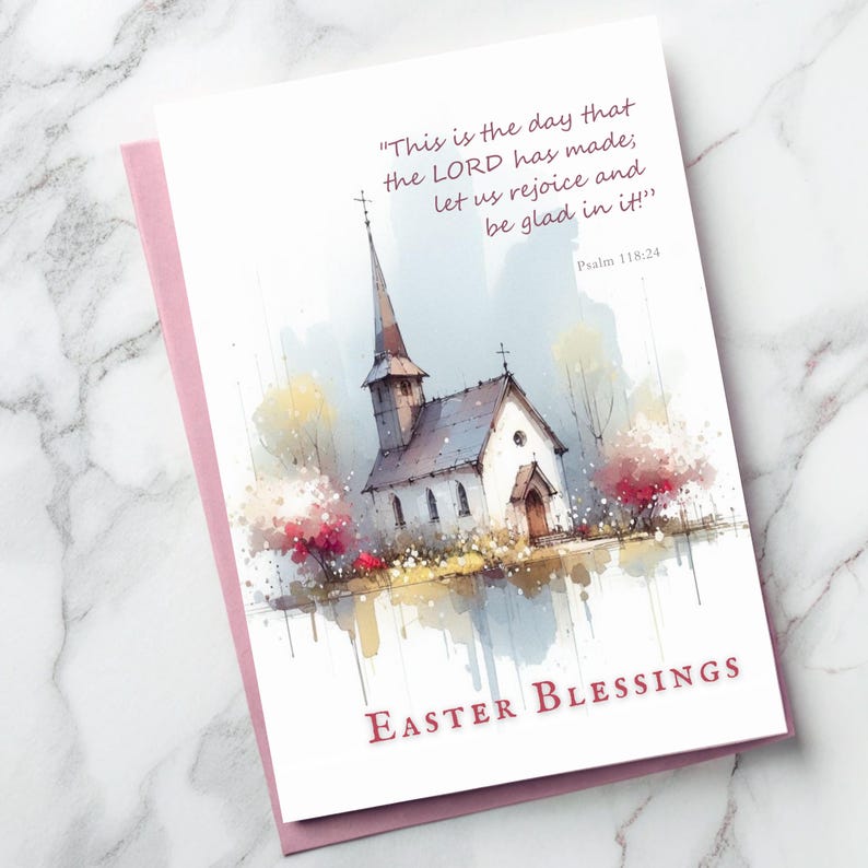 Christian Easter Greeting Card, Religious Card, Watercolor Church ...