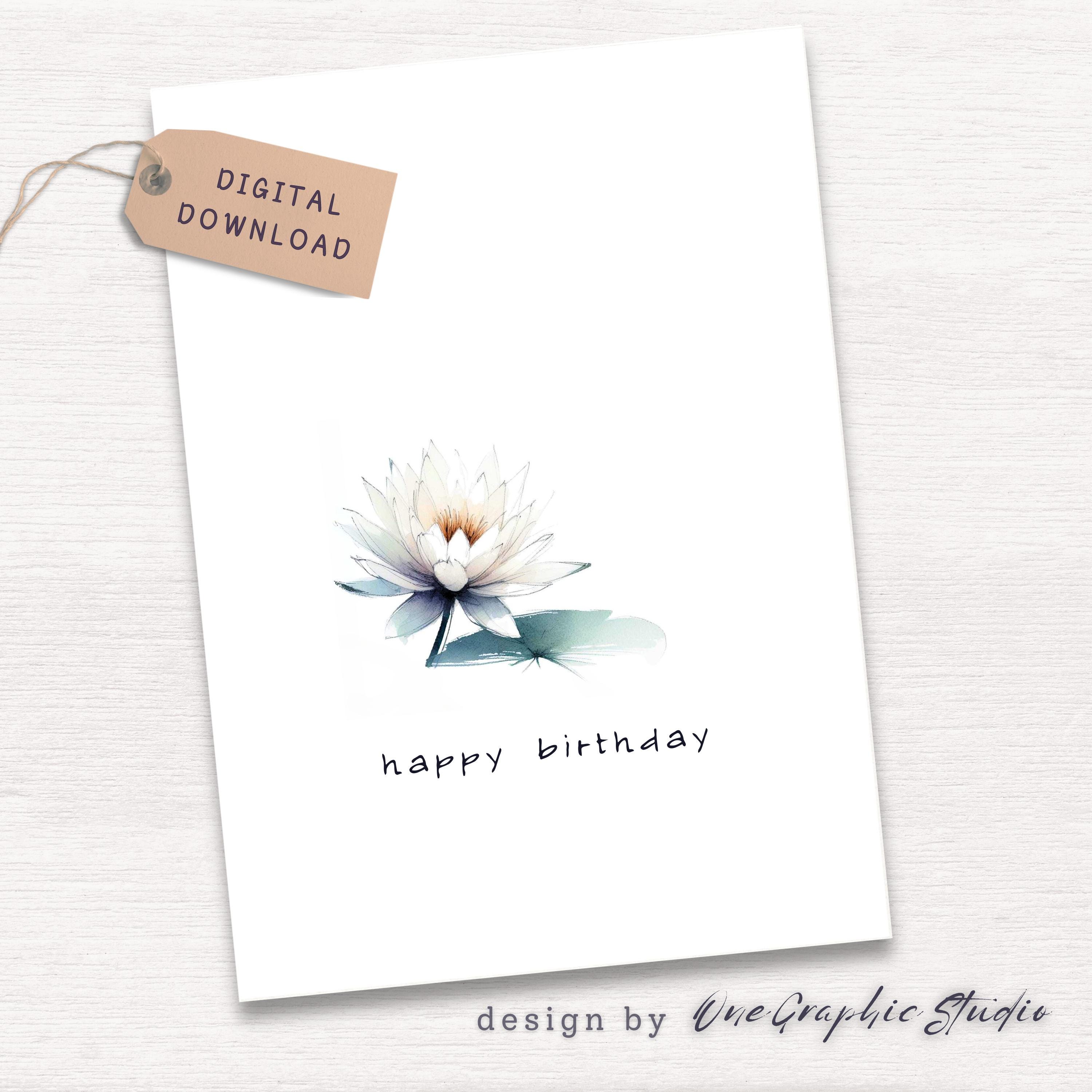Water Lily Birthday Card - Birthday Water Lily Flower - Watercolor ...