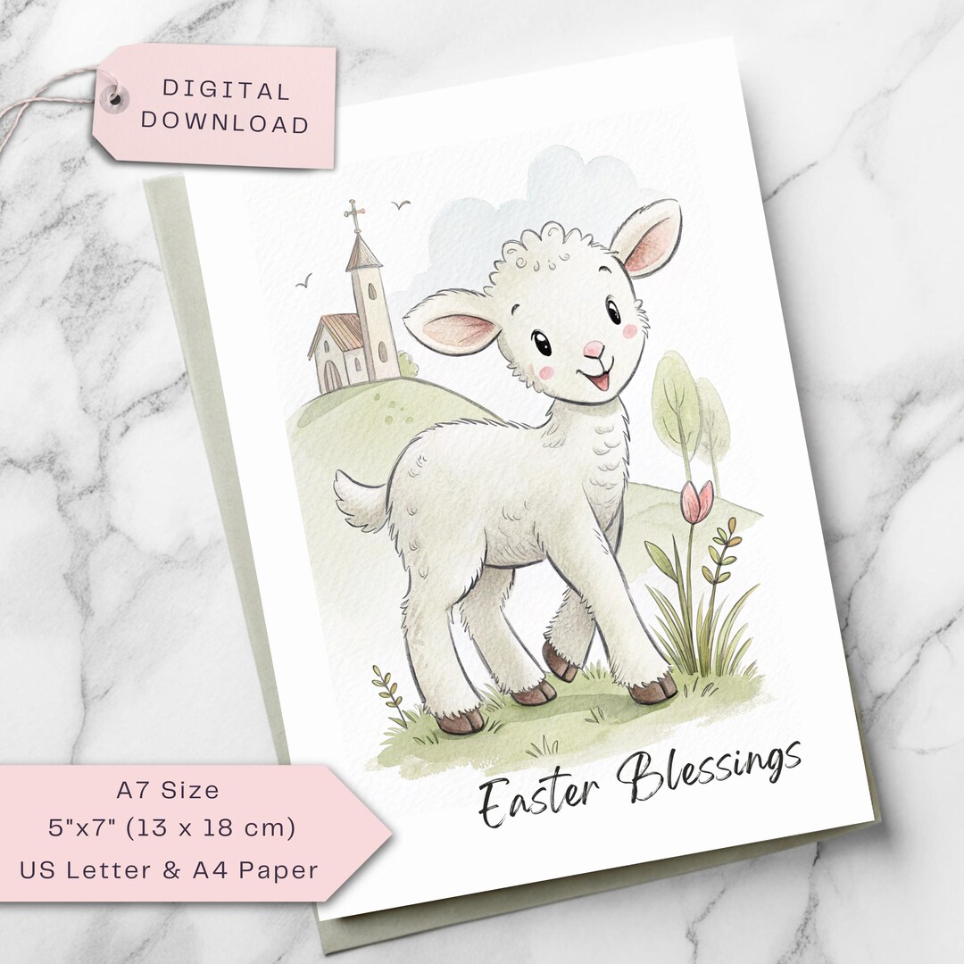 Lamb Easter Card | Printable Easter Blessings Card | Christian Easter ...