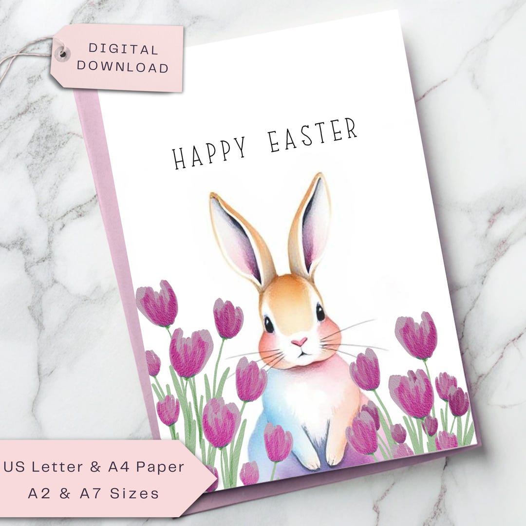 Easter Bunny Card, Happy Easter Note Card, Cute Watercolor Bunny ...