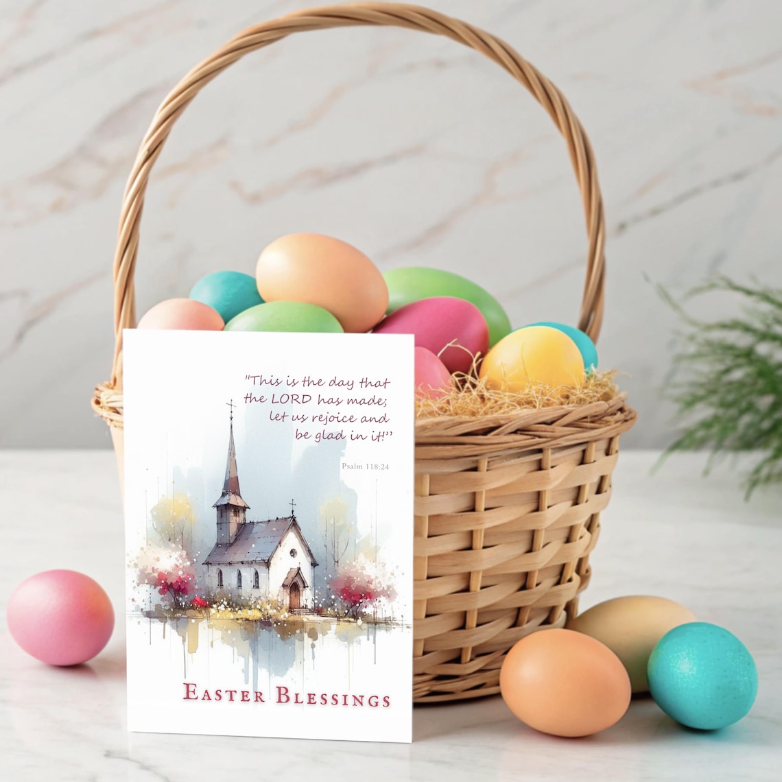 Christian Easter Greeting Card, Religious Card, Watercolor Church ...