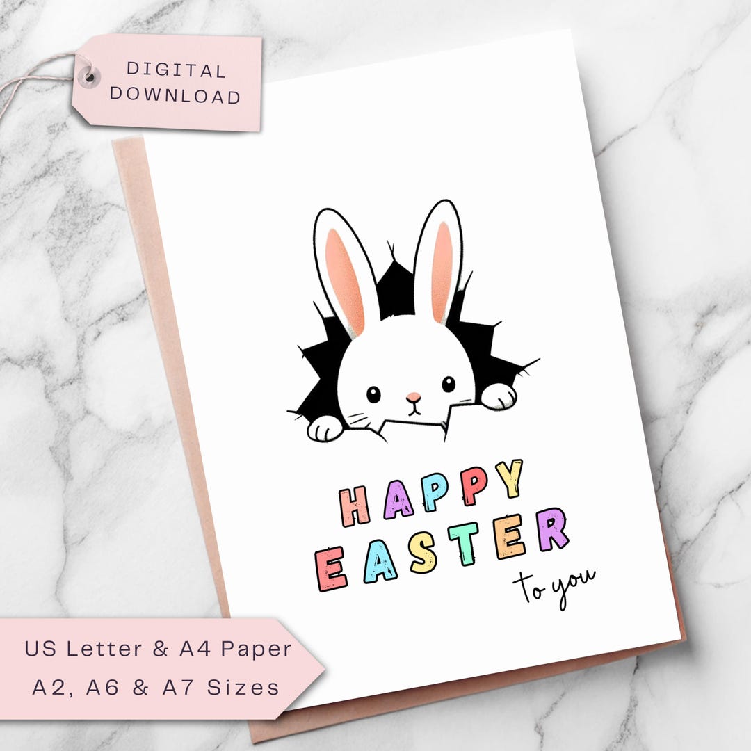 Cute Easter Bunny Card - Easter Greeting Card - Spring Rabbit Card ...