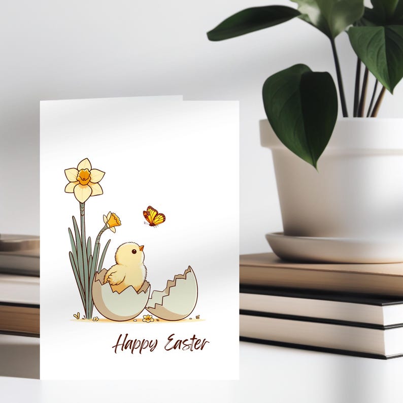 Cute Easter Card - Easter Greeting Card - Baby Chick and Daffodil ...