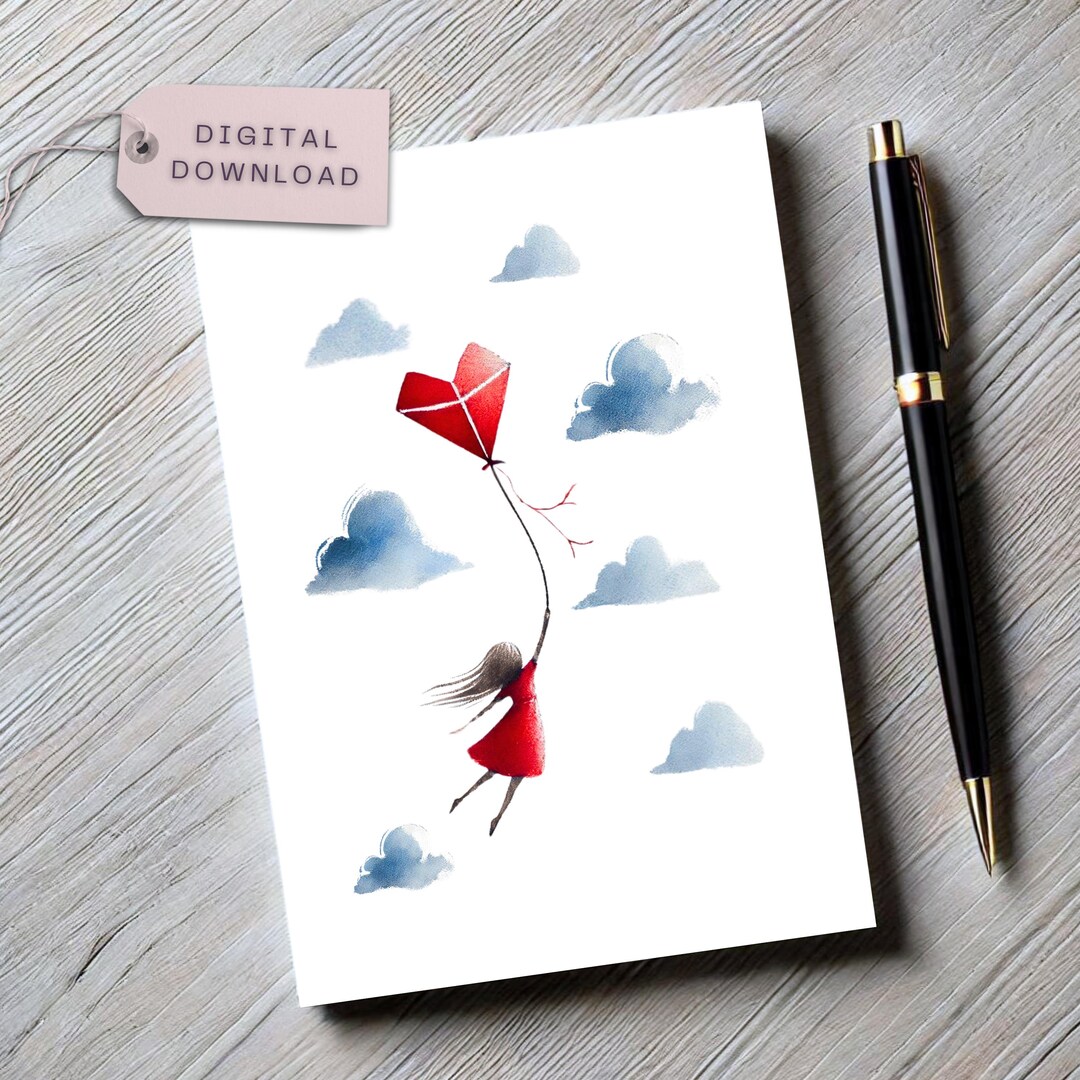 Love Card, Girl Flying Heart Kite Card for Boyfriend, Husband, Fiancé ...