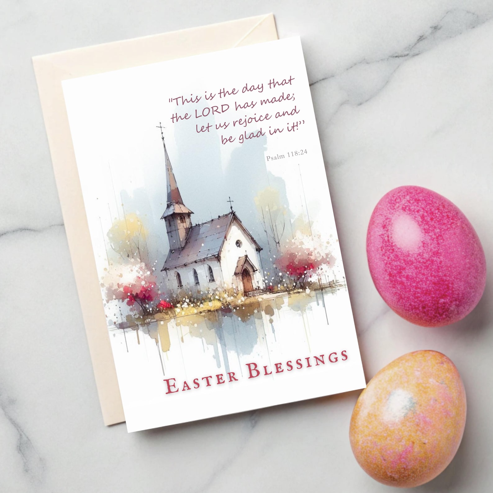 Christian Easter Greeting Card, Religious Card, Watercolor Church ...